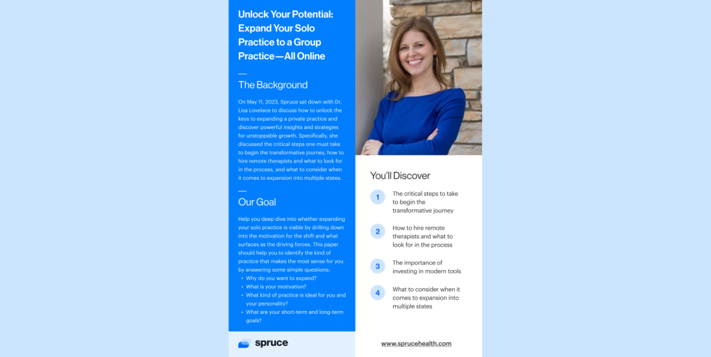 eBook: Unlock Your Potential—Expand Your Solo Practice to a Group Practice—All Online – Spruce Blog